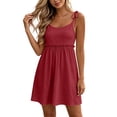 Vivianyo HD Women's Tie Strap Linen Blend Mini Dress, Square Neck ...