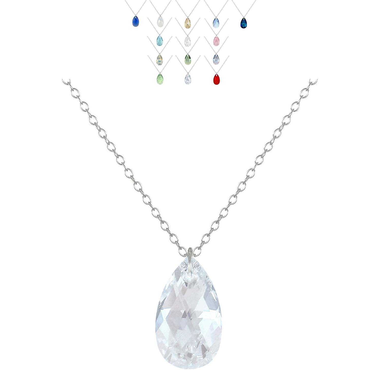 Austrian Crystal 16mm Teardrop Sterling Silver Necklace – 18 Inch ...