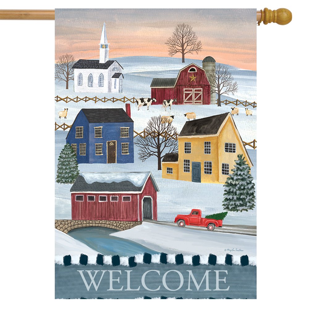 Winter Saltboxes Primitive House Flag Welcome 28" x 40" Briarwood Lane ...