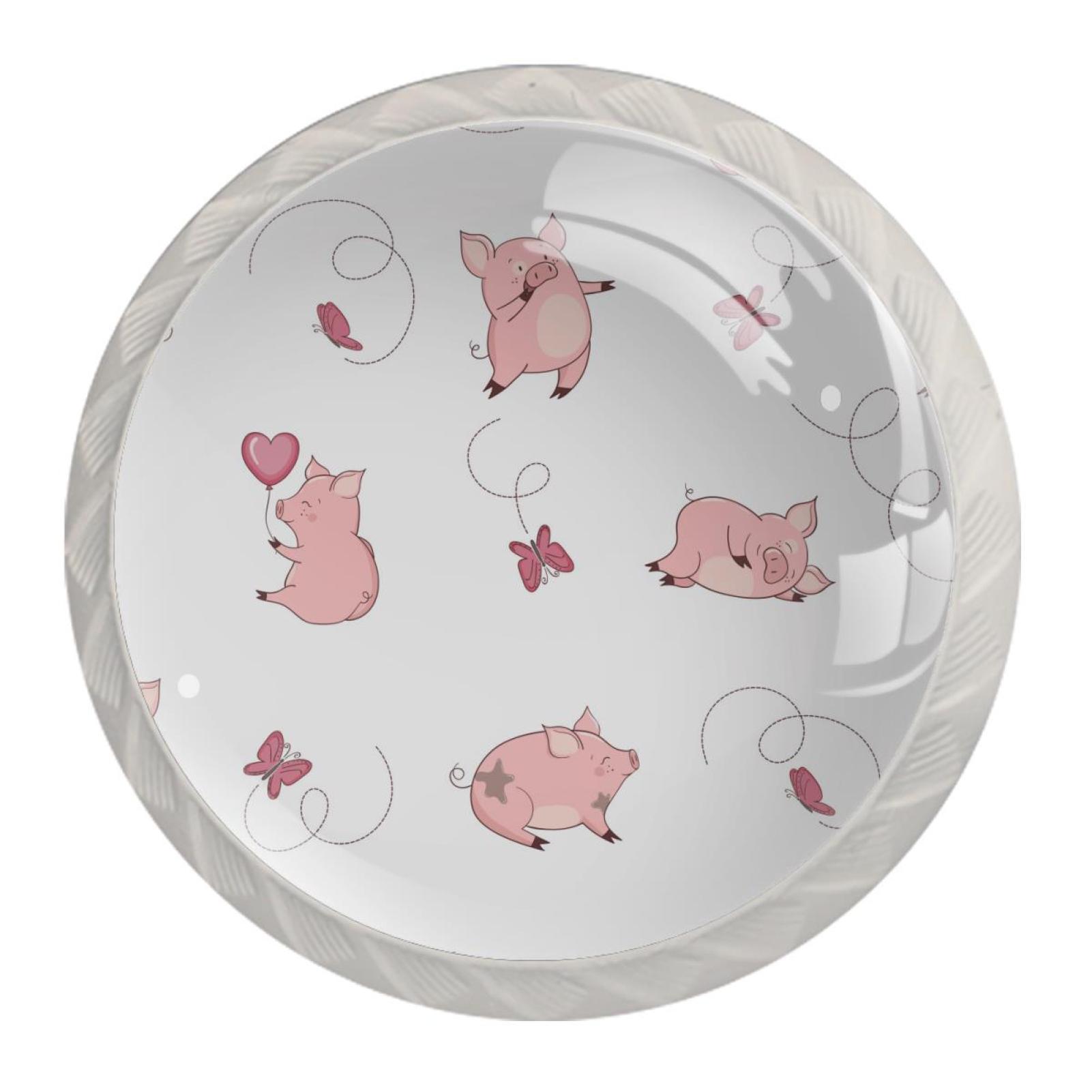 4 Pcs Pink Pig Playing Knobs for Kitchen Cabinet Cupboard Dresser ...