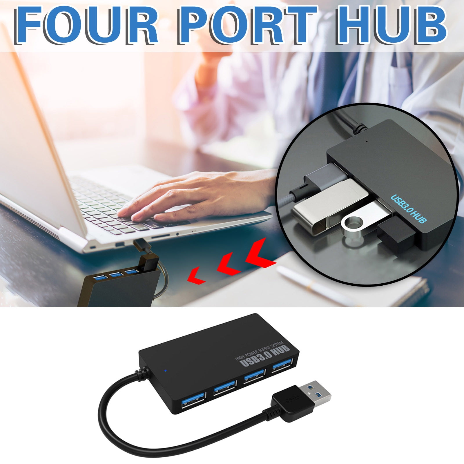 Expansión de divisor de HUB múltiple de 4 puertos USB 3.0 de alta velocidad para adaptador de ...