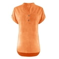 AUNVITO Women's Casual Blouse Short Sleeve V Neck Button Front Solid ...
