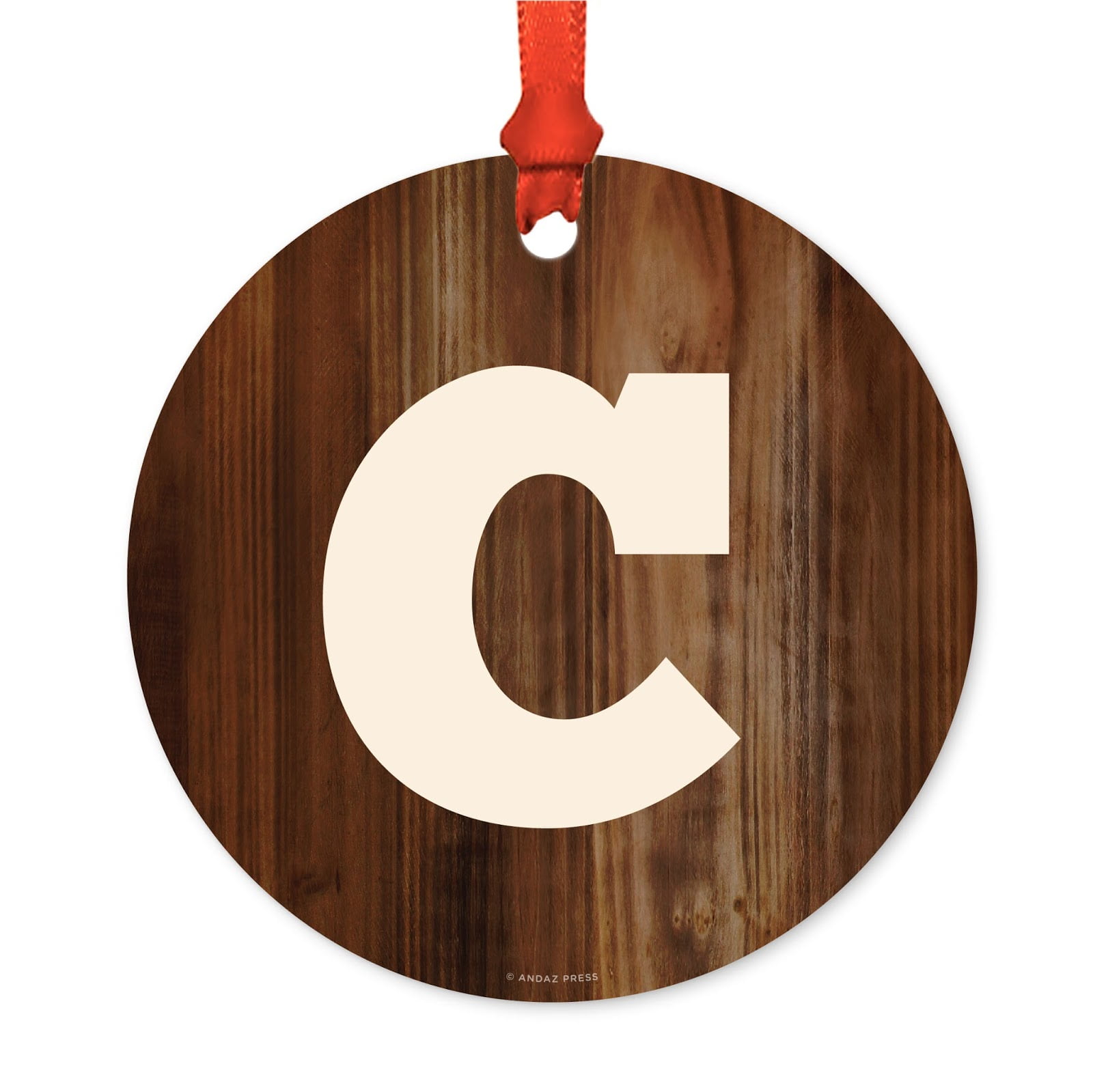 Metal Christmas Ornament, Monogram Letter C, Rustic Wood, Includes ...