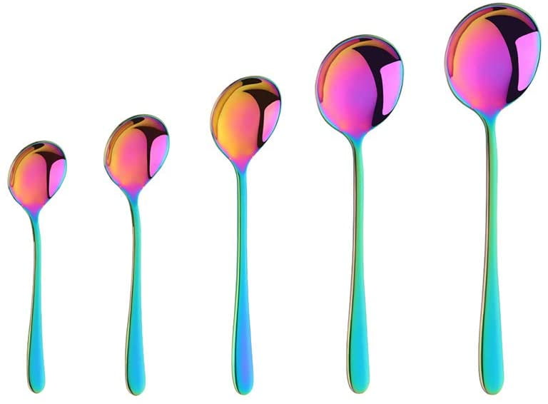 Rainbow Spoons 5 Sizes Dinner Soup Spoons Small Teaspoons Coffee Spoons ...
