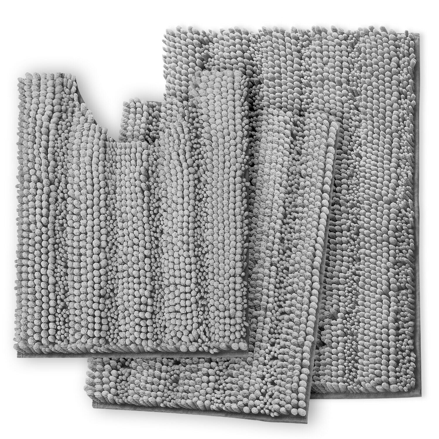 3 PC Bath Mat Set Extra Soft and Absorbent Chenille Rug Set with Small ...