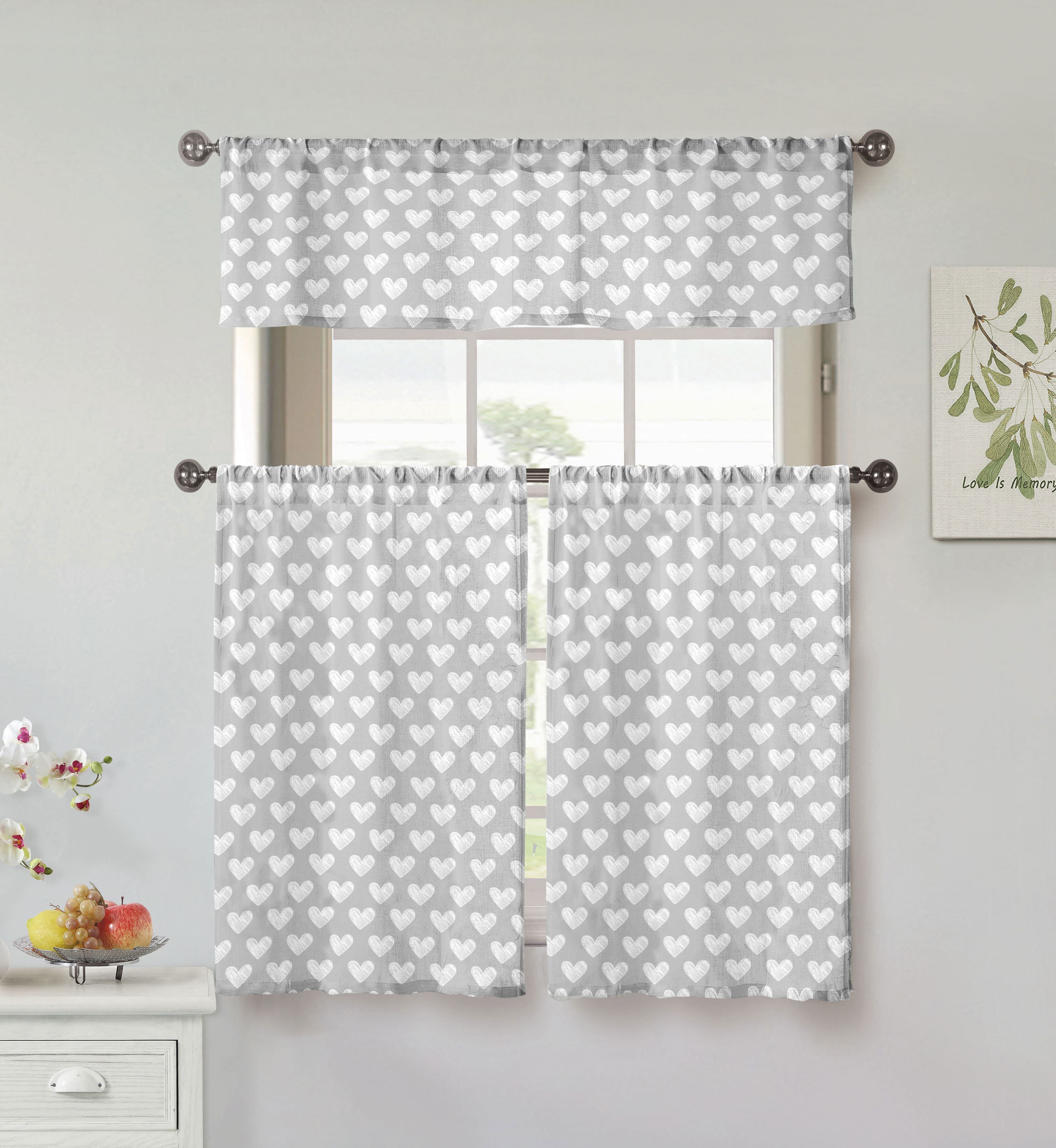 Roza Print Cotton Kitchen Curtain & Tier Set - Walmart.com