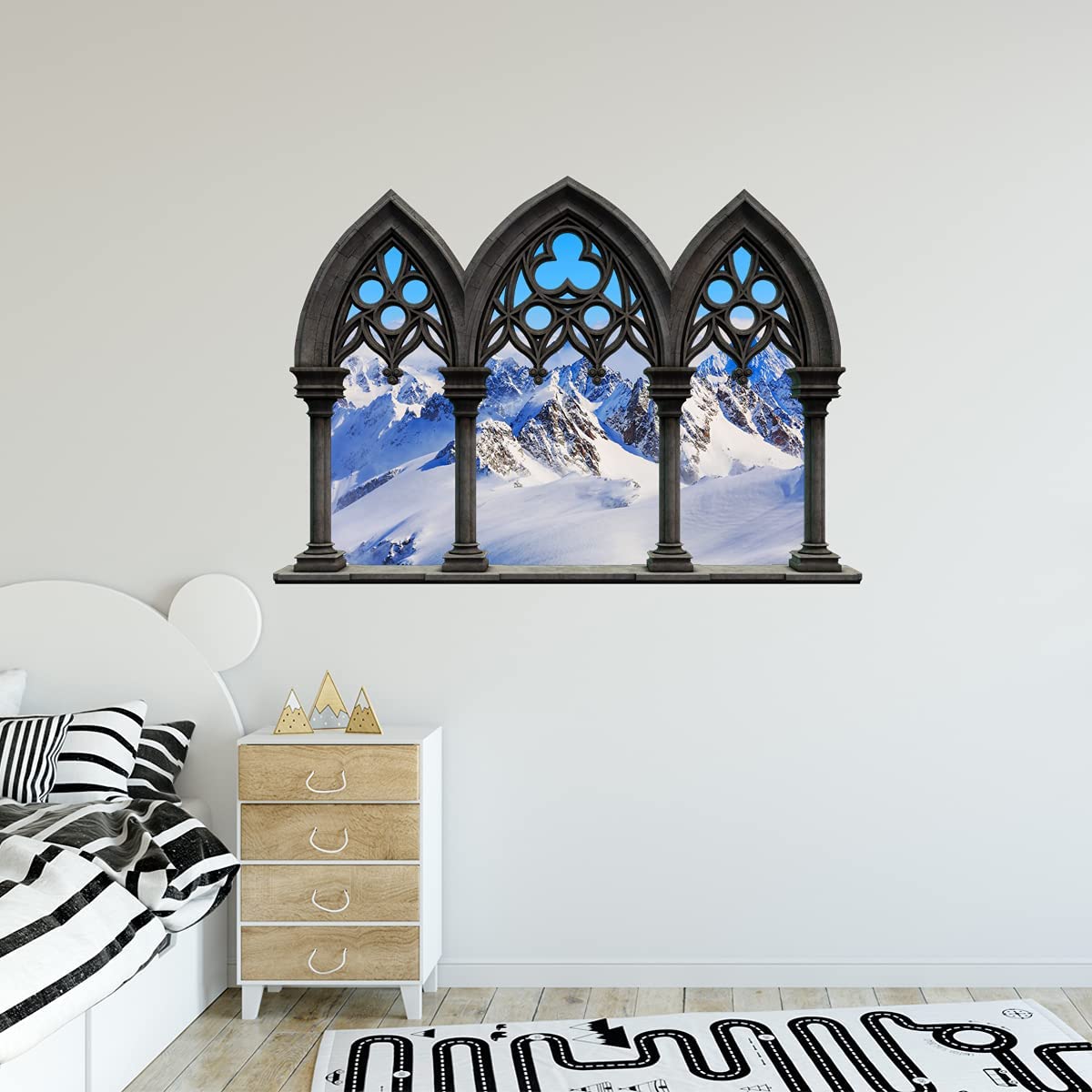 VWAQ - Snow Wall Decor Sticker - 3D Window Decal, Snowy Mountain Wall ...