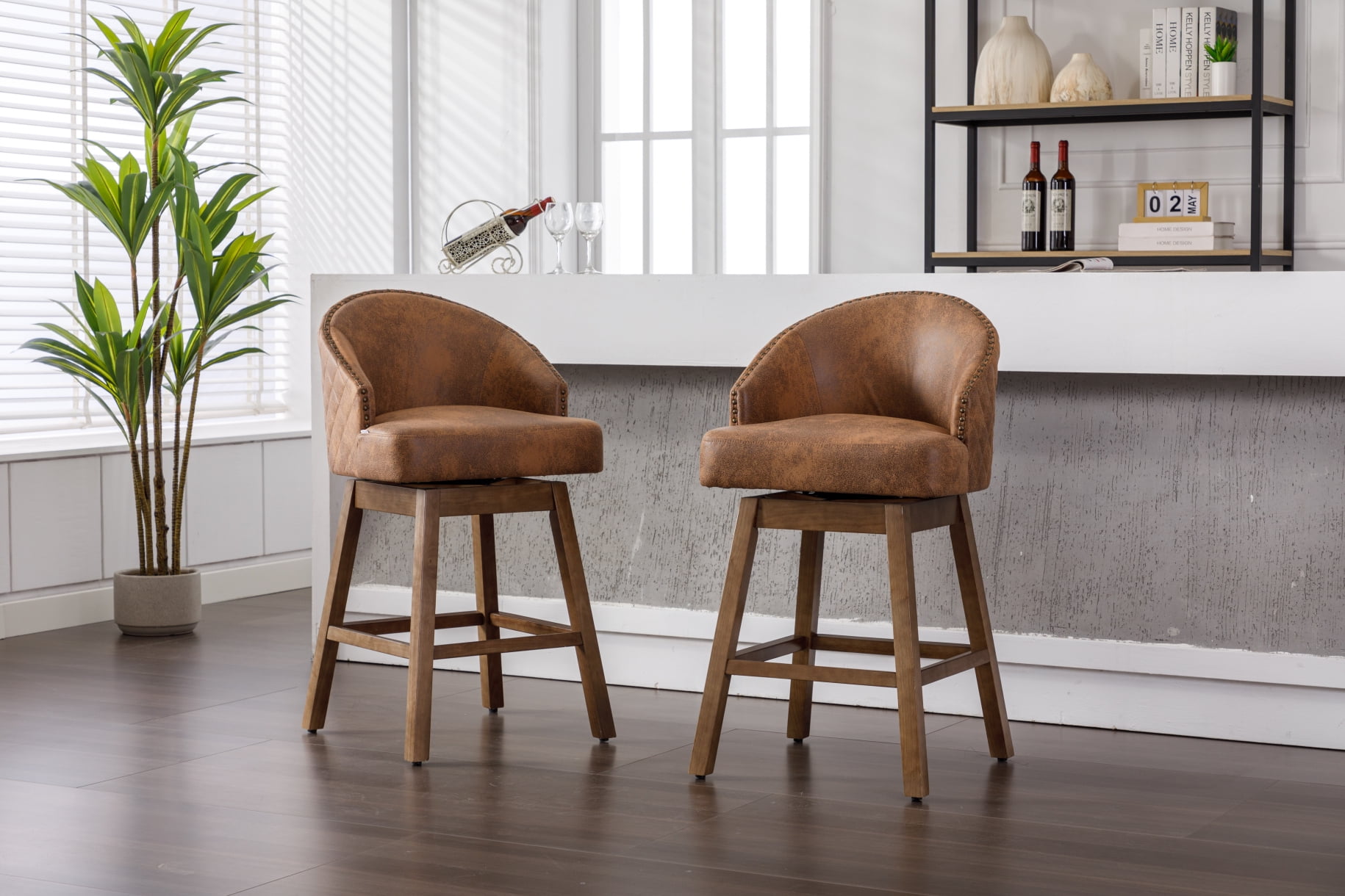Swivel Bar Stools Set of 2, Modern Linen Fabric Counter Height Bar ...