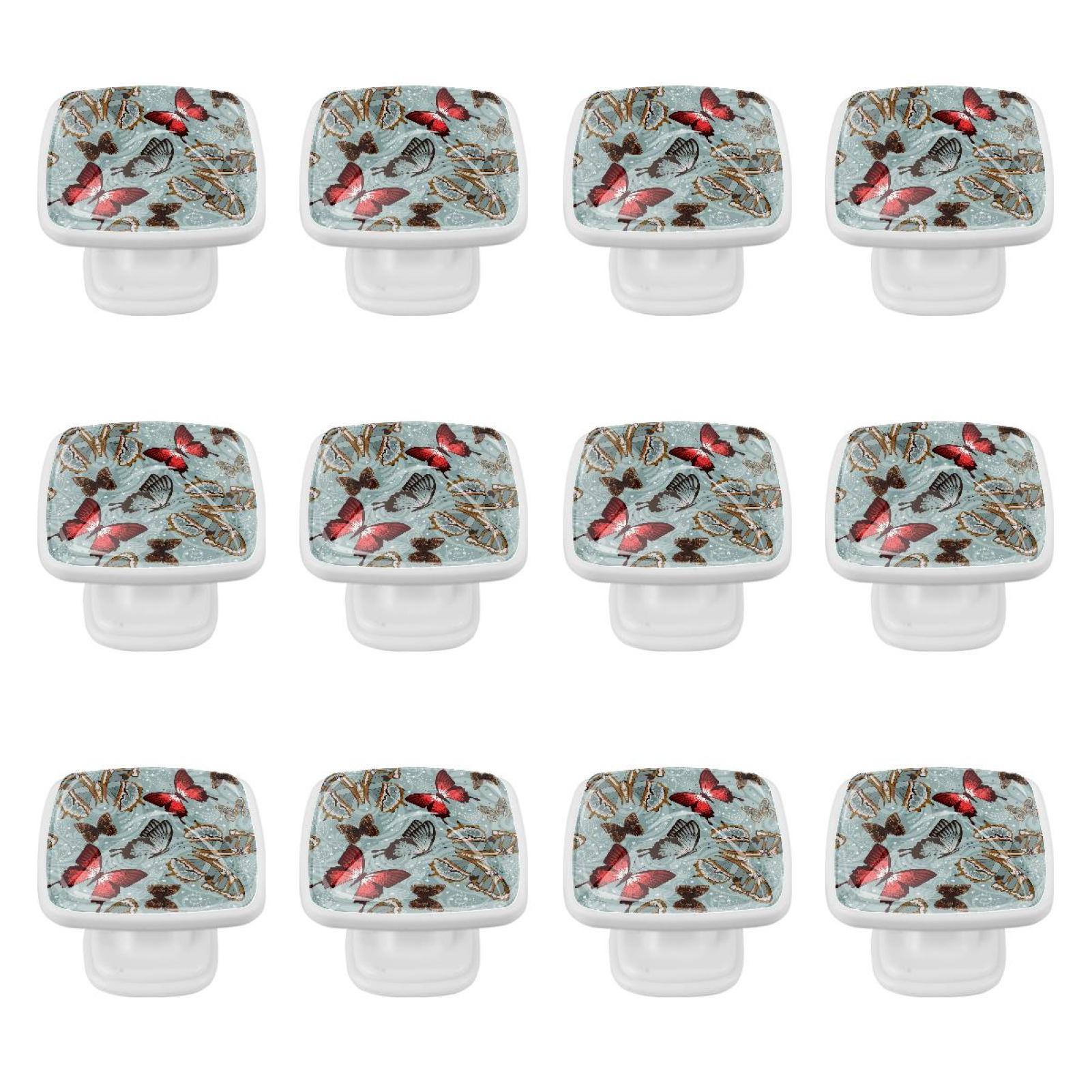 12 Pieces Drawer Pulls Handle Square Wardrobe Cabinet Butterflies Print ...