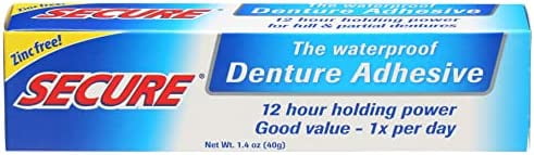 Secure Waterproof Denture Adhesive - Zinc Free - Extra Strong Hold For ...