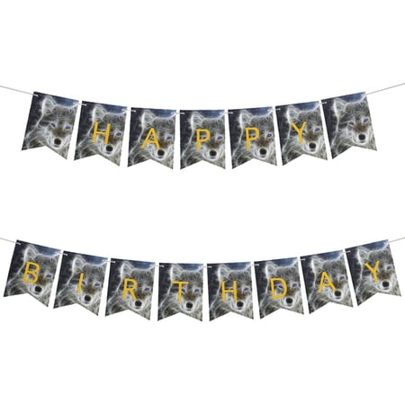Cool Wolf Animal Banners, Reusable Bunting Hanging Banner of Birthday ...