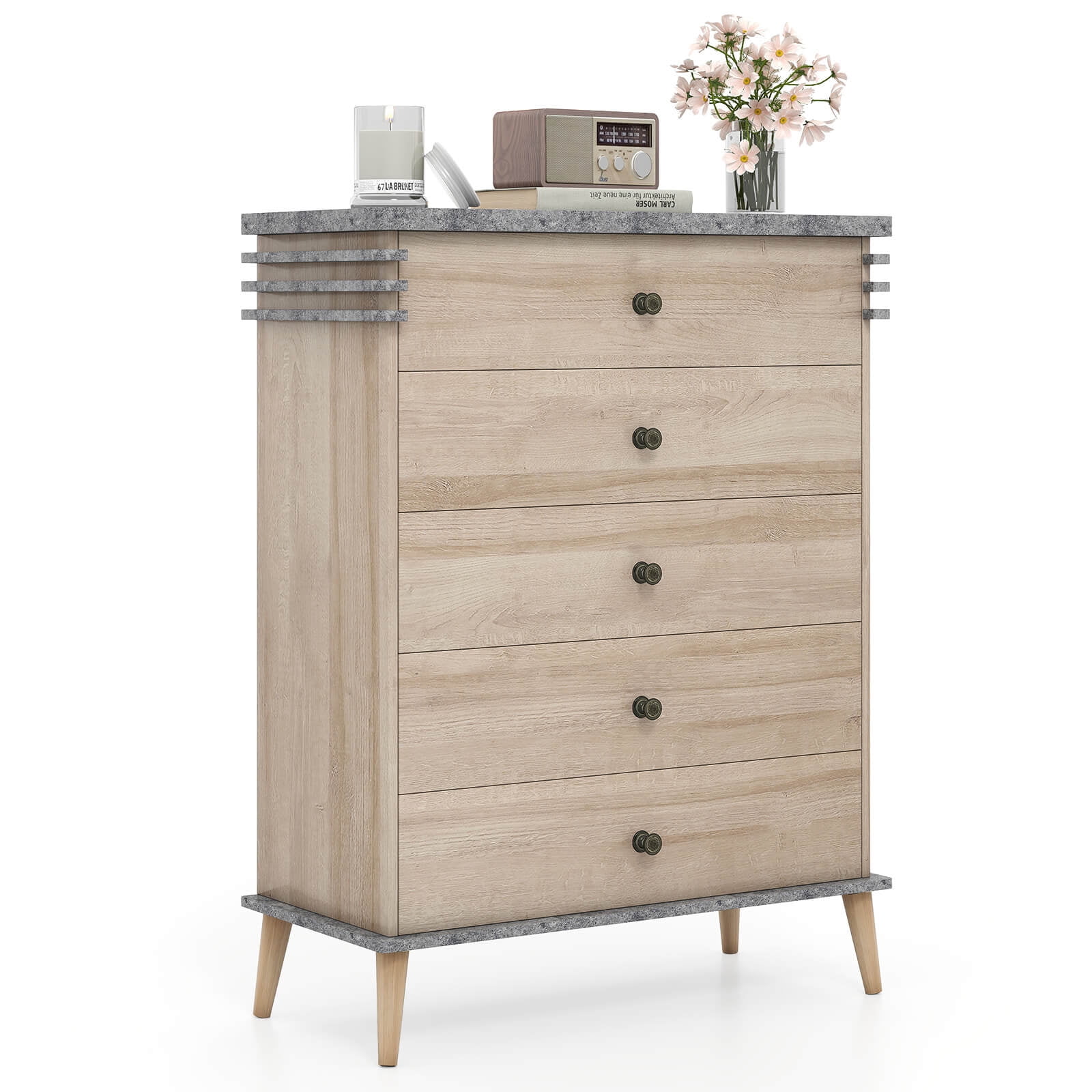 Click here for Costway 5-Drawer Dresser Farmhouse Chest Of Drawer... prices