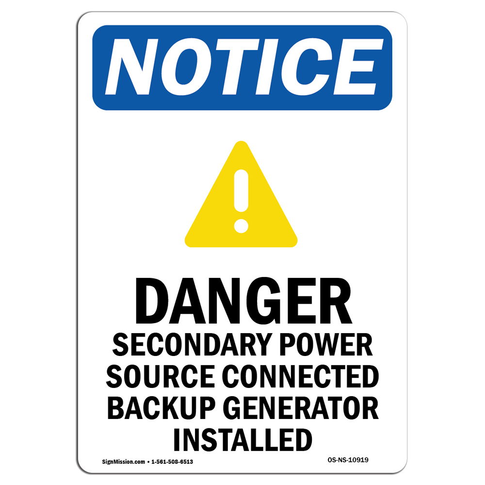 OSHA Notice Sign - Danger Secondary Power Sign With Symbol 7" X 5 ...