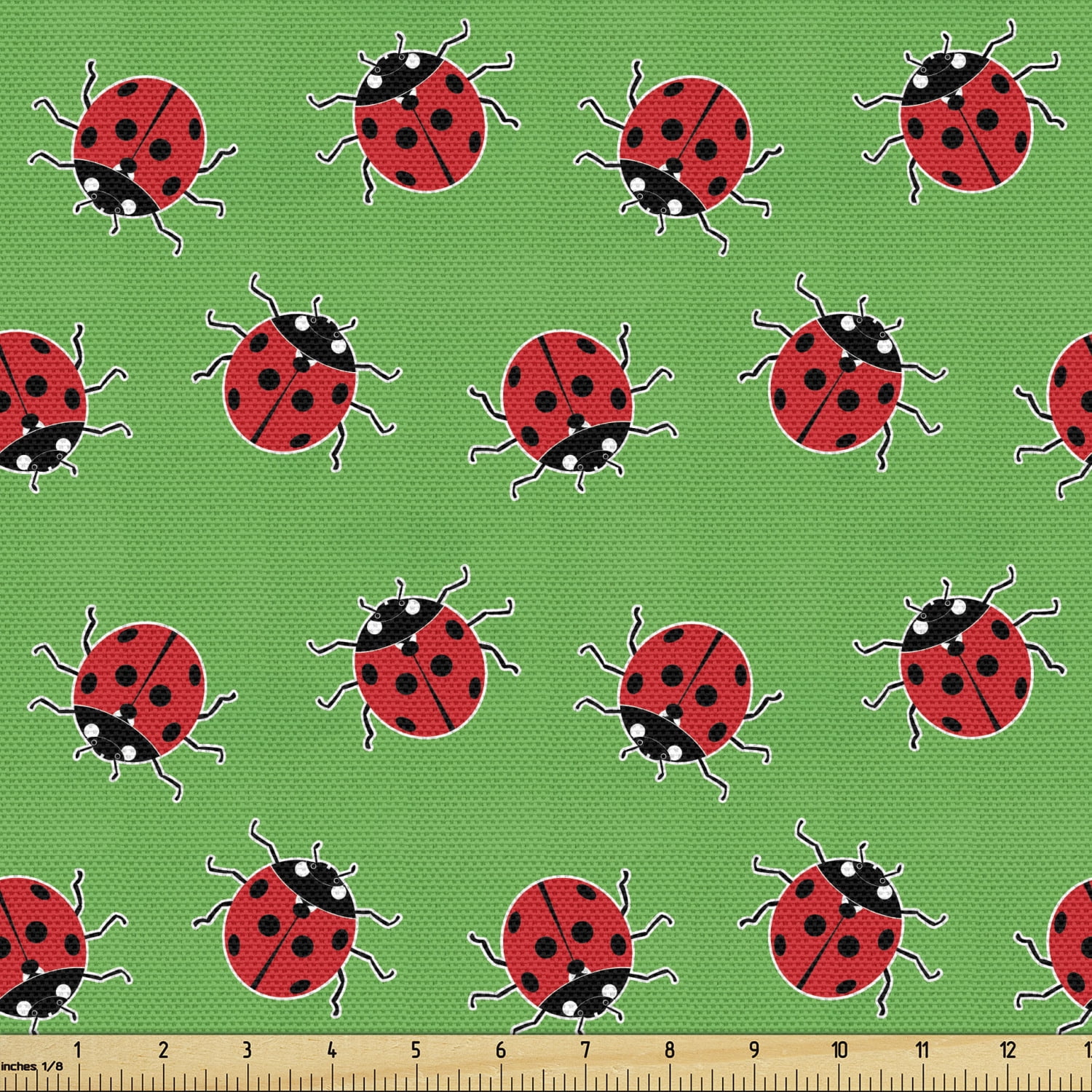 Entomology Fabric by the Yard, Cartoon Style Repetitive Ladybugs on a ...