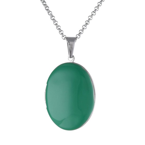 Metro Jewelry Stainless Steel Green Enamel Locket Pendant Necklace ...