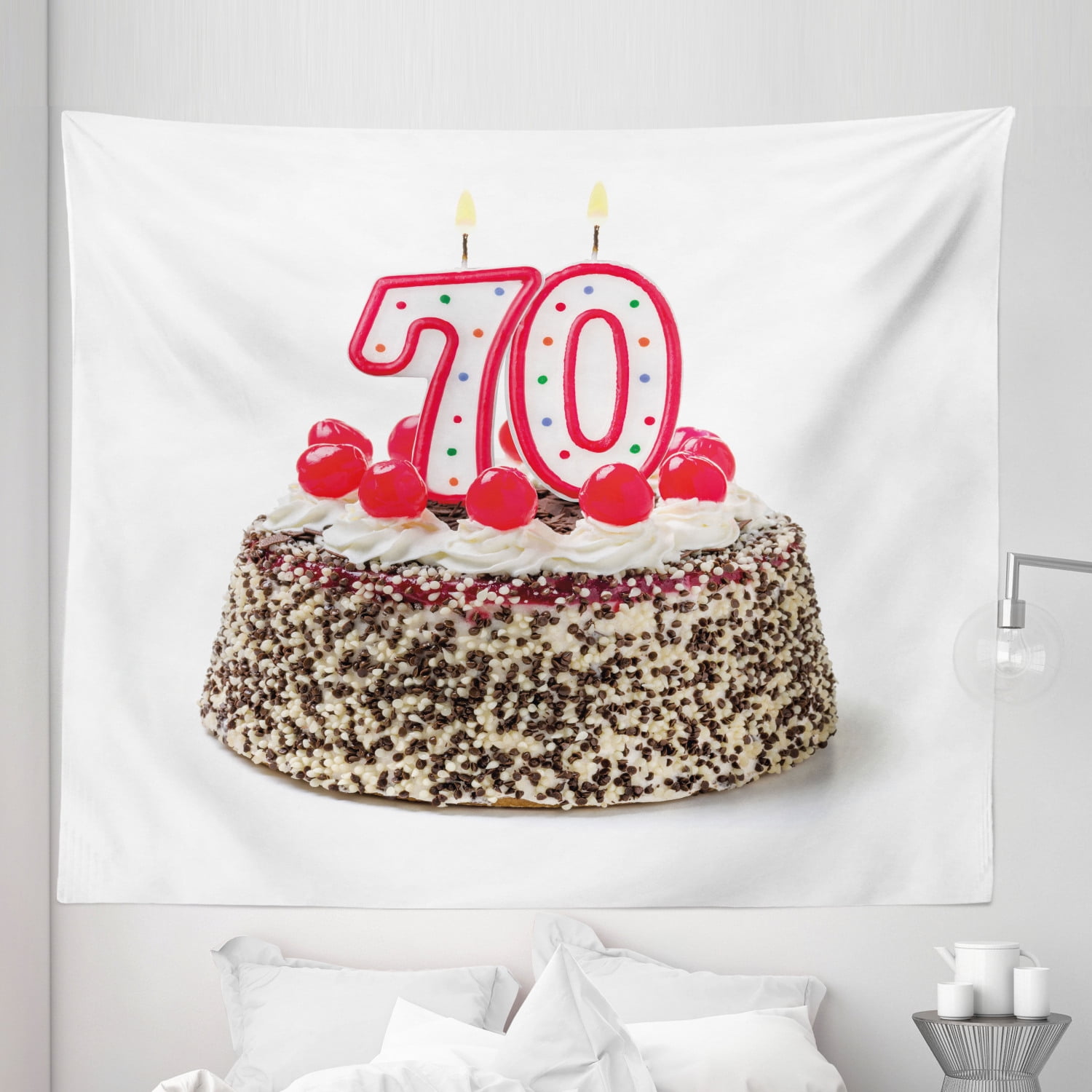 Colorful Tapestry, Cake 70 Number Candles and Sprinkles Party Themed ...