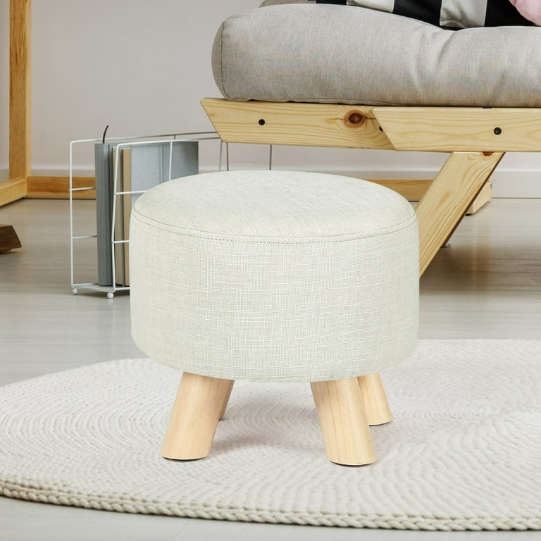 Joveco Small Foot Stool Ottoman Fabric Footrest with Wood Legs Soft Step Stool Under Desk Stool Home Living Room Bedroom Cloakroom