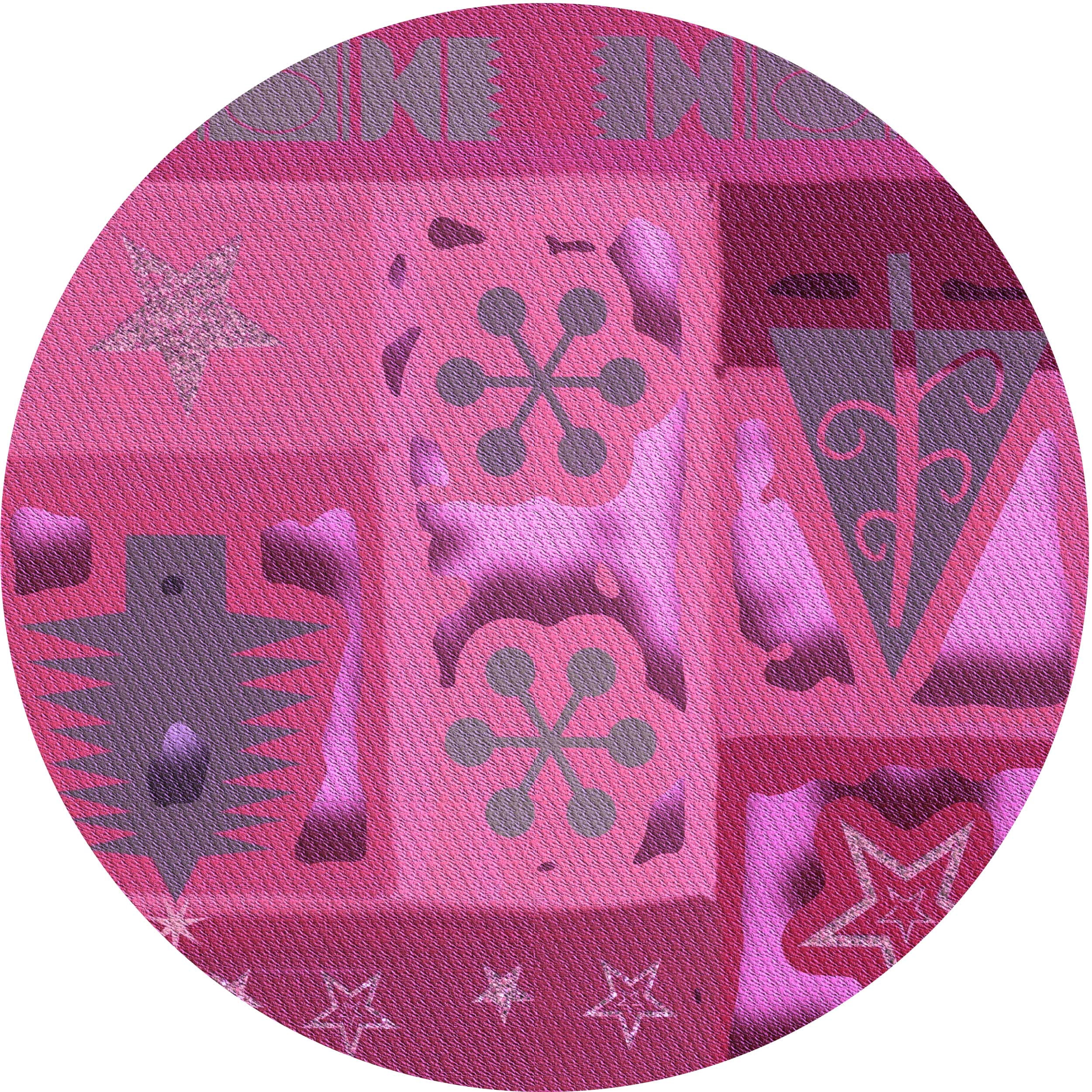 Ahgly Company Indoor Round Patterned Neon Pink Area Rugs, 8' Round ...