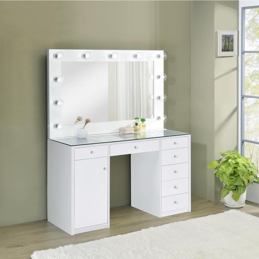 Percy 7-drawer Glass Top Vanity Desk with Lighting White - Walmart.com