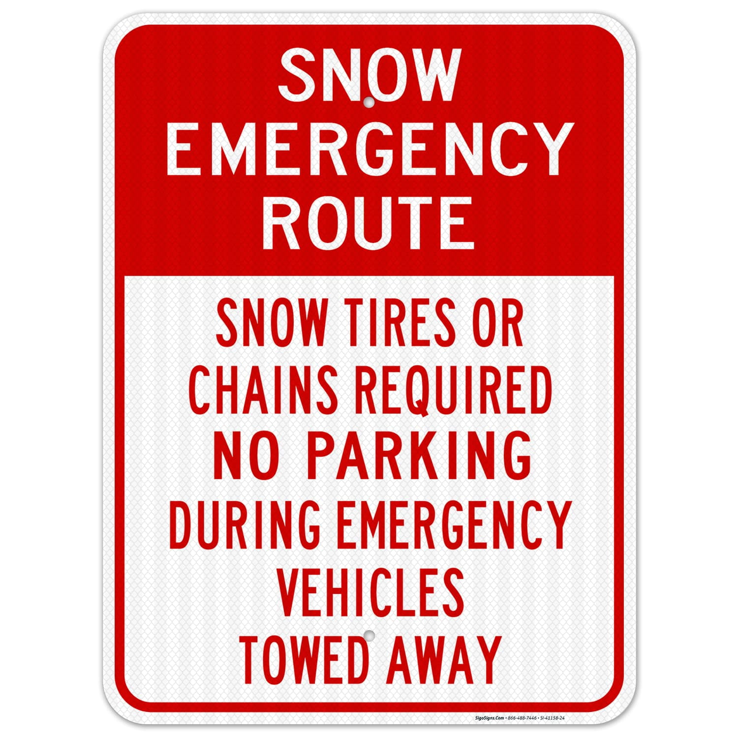 Snow Emergency Route No Parking Red Sign, 18x24 Reflective Aluminum EGP ...