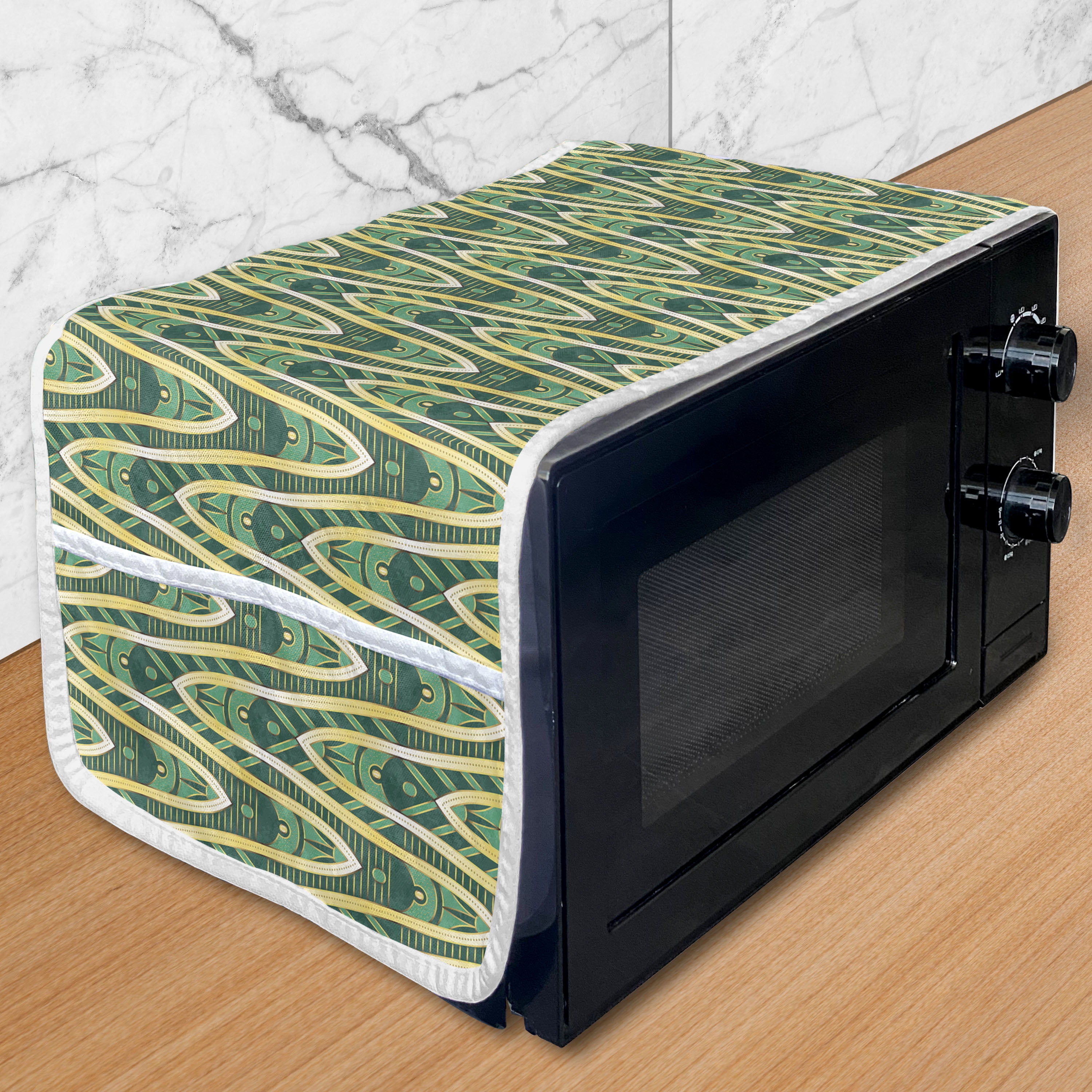 Tribal Microwave Oven Cover, Funky Bohemian Culture Motif Quirky Shapes ...