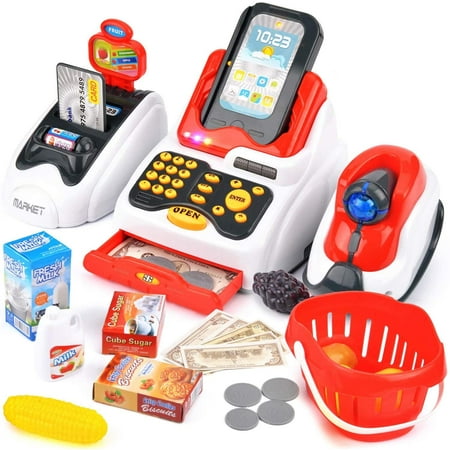 HTWW Toy Cash Register for Kids with Checkout Scanner,Fruit Card Reader ...