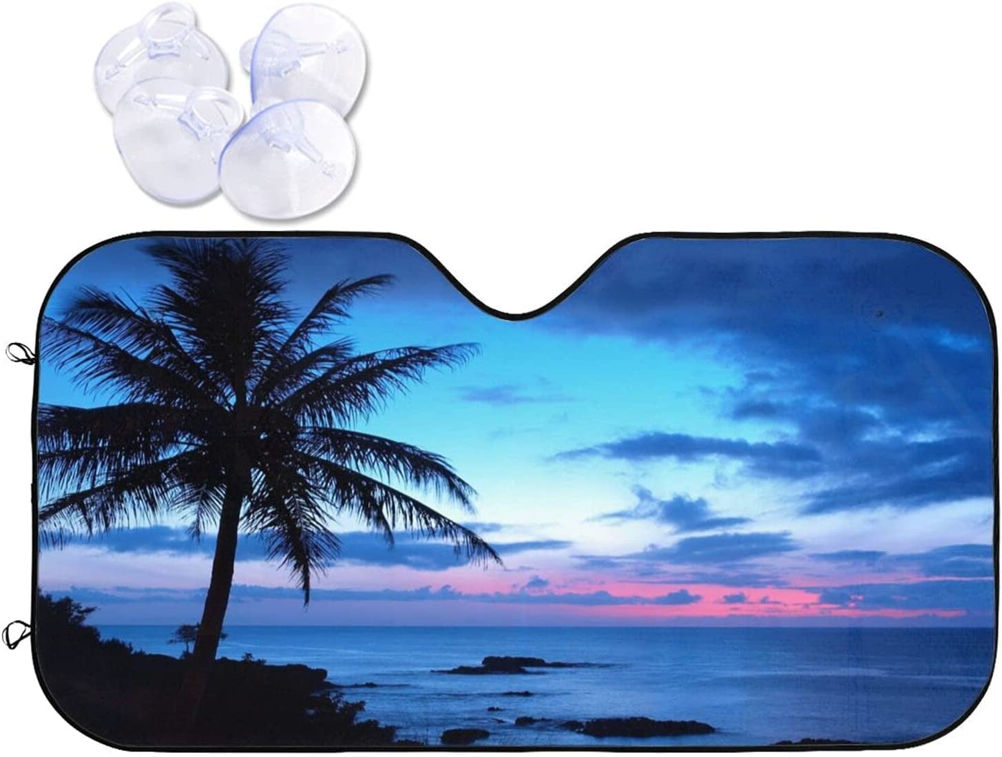 Ocean Beach Scene with Palm Trees Front Windshield Sun Shade Accordion ...