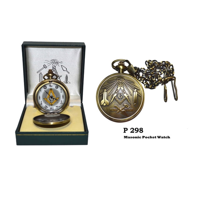 Freemason Antique-Styled Brass Finish Pocket Watch With Masonic Symbols ...