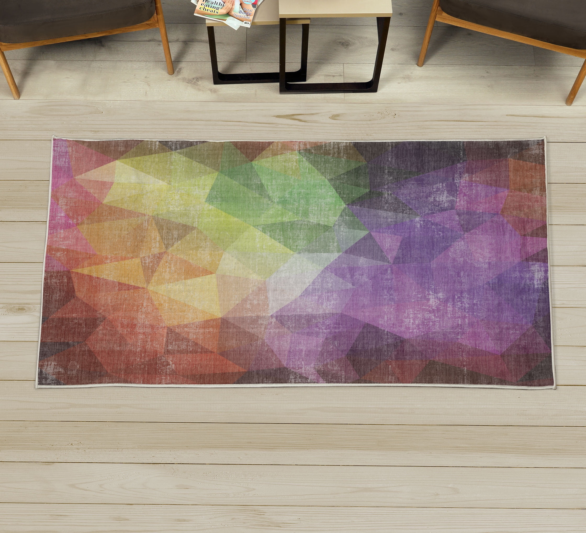 Abstract Decorative Rug, Colorful Geometric Shapes Triangular Polygons ...