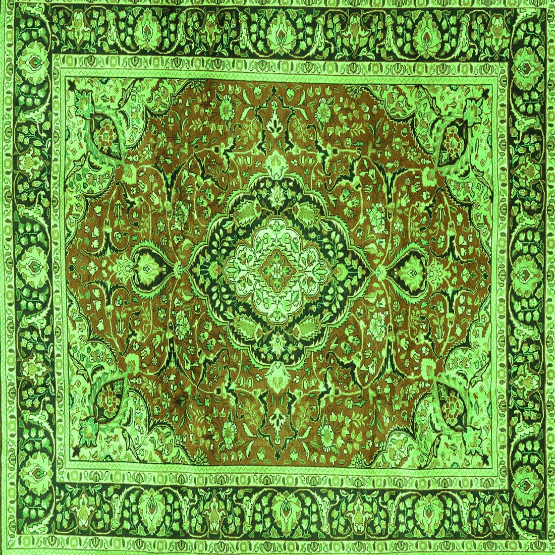 Ahgly Company Indoor Square Medallion Green Traditional Area Rugs, 6 ...