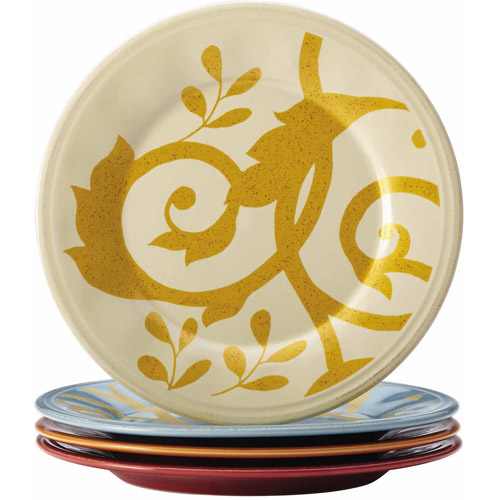 Rachael Ray Dinnerware Gold Scroll 4-Piece Round Appetizer Plate Set ...