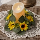 Kinaerty 2PCS Artificial Sunflower Eucalyptus Wreath Elegant Candle ...