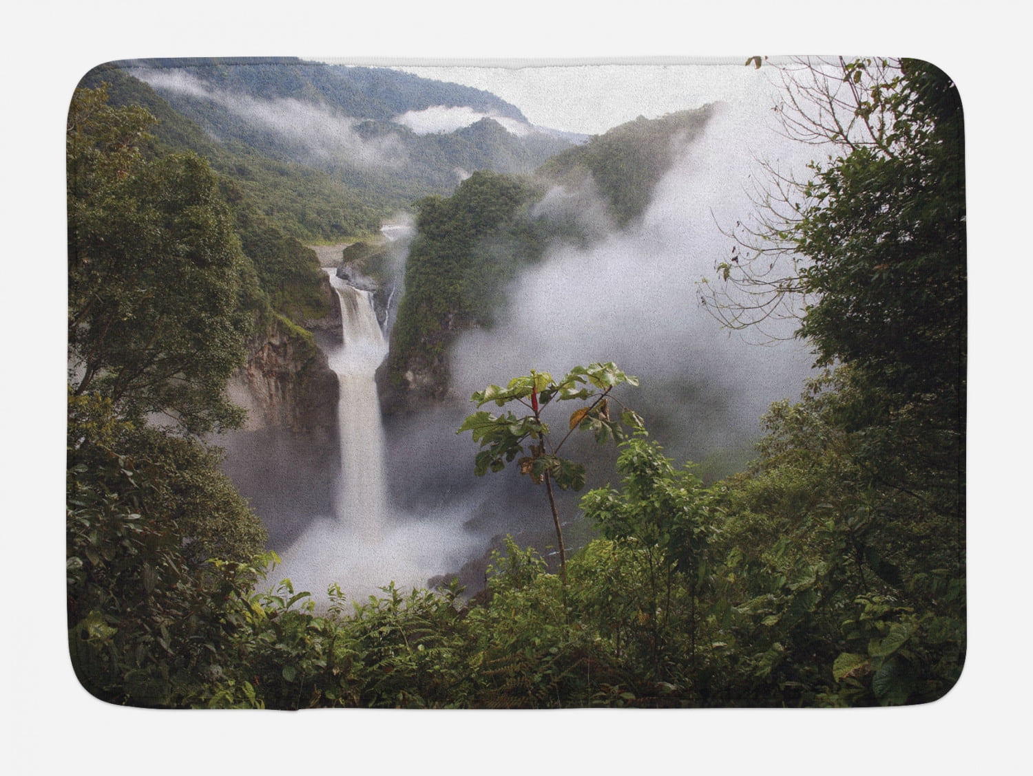 Rainforest Bath Mat, San Rafael Falls Ecuador Misty Natural Waterfall ...