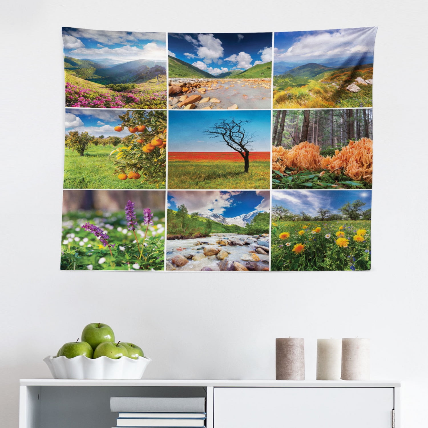 Surf Tapestry, Collage of Giant Sea Wave Photos Refreshing Diving and ...