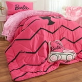 Barbie Kids 4 Piece Pink Chevron Reversible Comforter, Bed in a Bag ...
