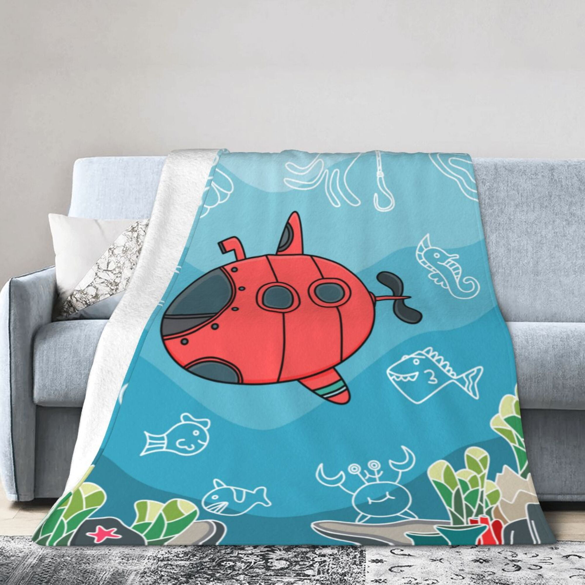 ZICANCN Anti-Pilling Flannel Bed Throw Blankets Ocean Diving Submarine ...