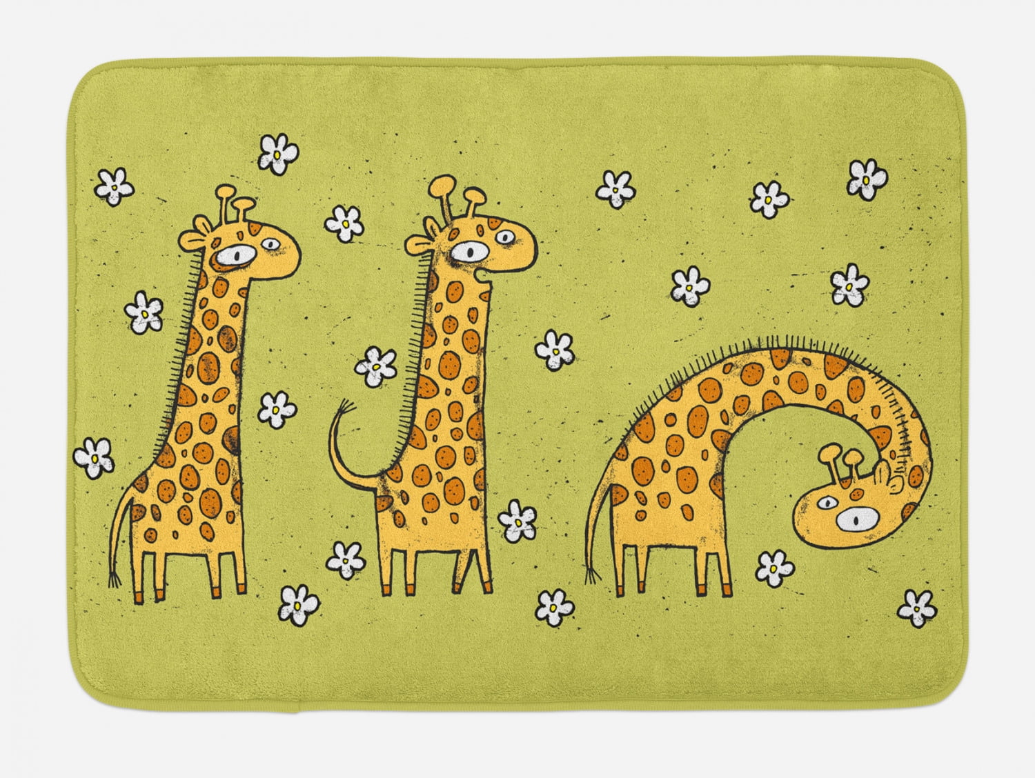 Animal Bath Mat, Hand Drawn Illustration of Giraffes on Background with ...