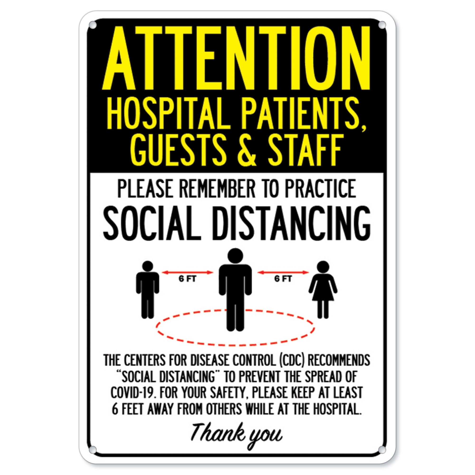 Public Safety Sign - Hospital Patients Guests & Staff Social Distancing ...