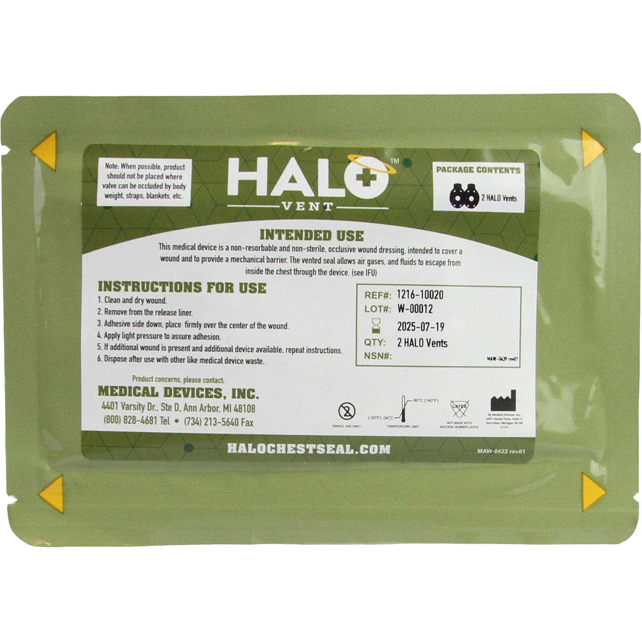 Halo Vent IFAK Chest Seal, 2 Per Package - Walmart.com