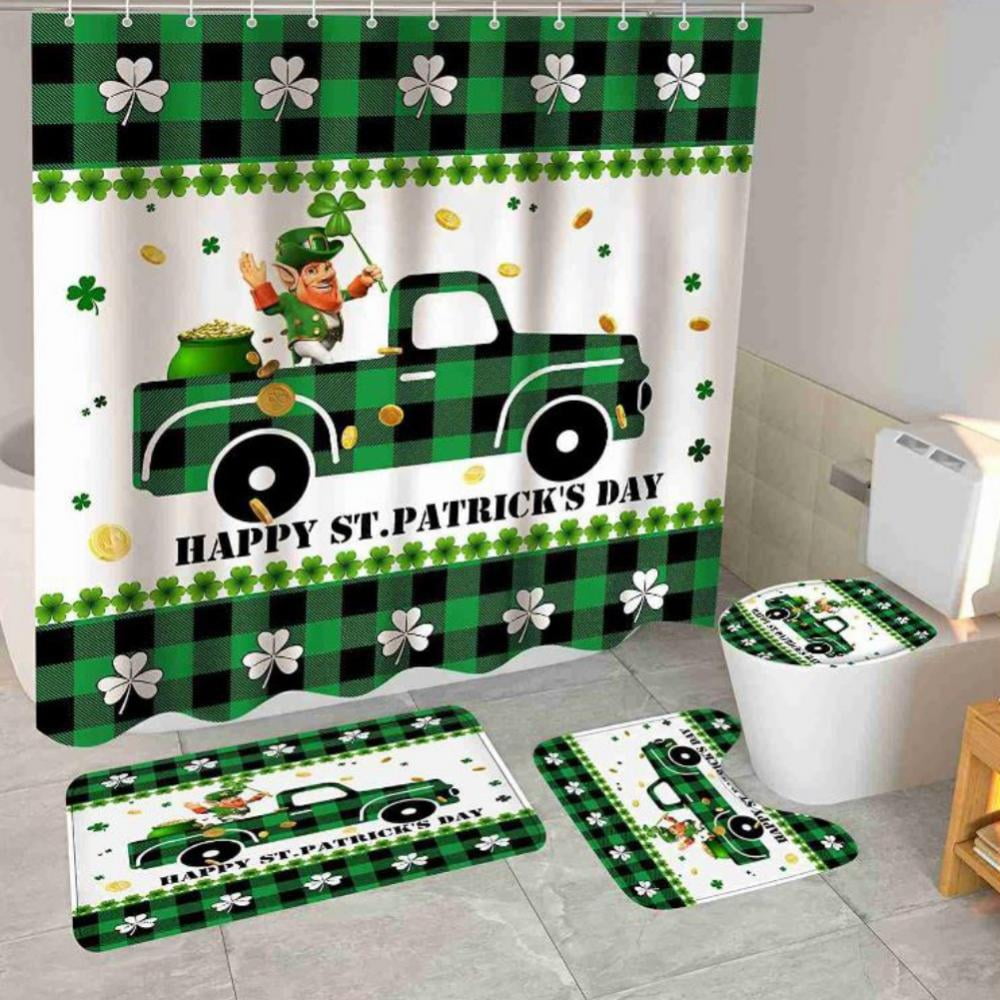 St. Patrick'S Clover Gnome Dwarf Shower Curtain Set Bathroom Set Of ...