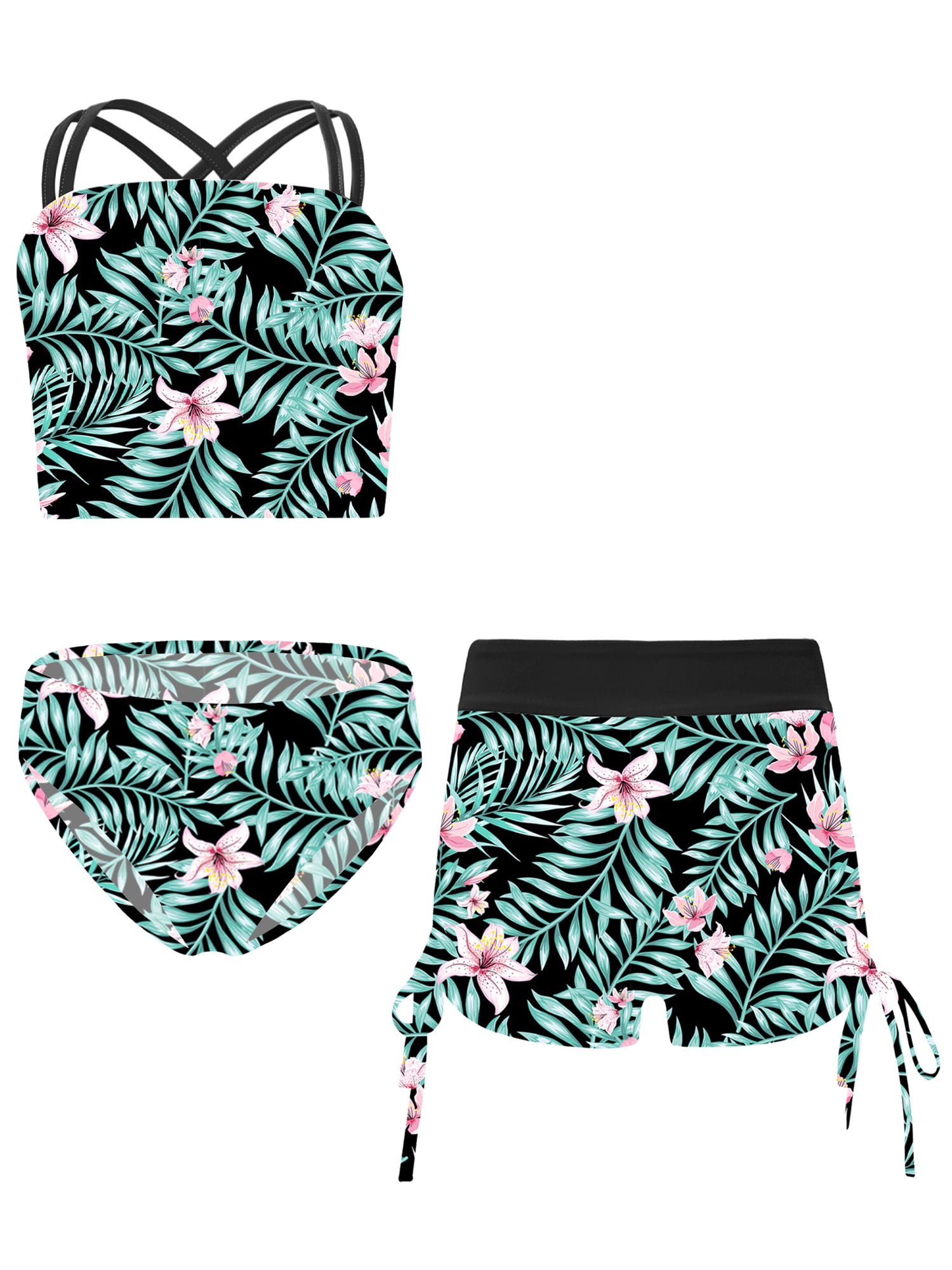 CHICTRY Girls Teens 3Pcs Swimsuit Double Straps Tank Top with ...