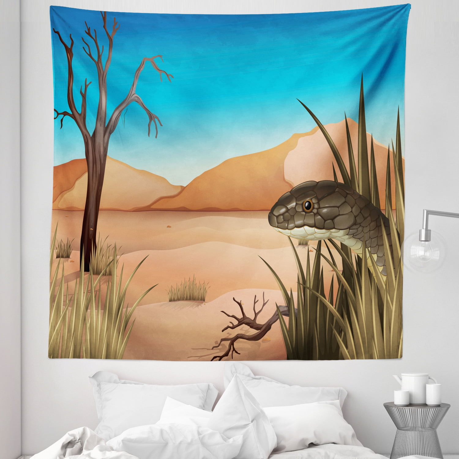 Snake Tapestry, Grumpy Snake Looking from Grass at Desert Tropical ...