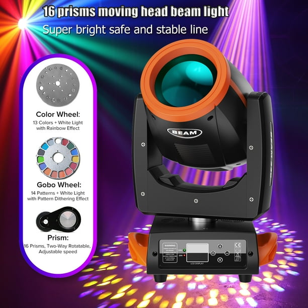 LED Moving Head Light 16 Prisms DJ Lights 15 Gobos and 14 Colors Beam ...