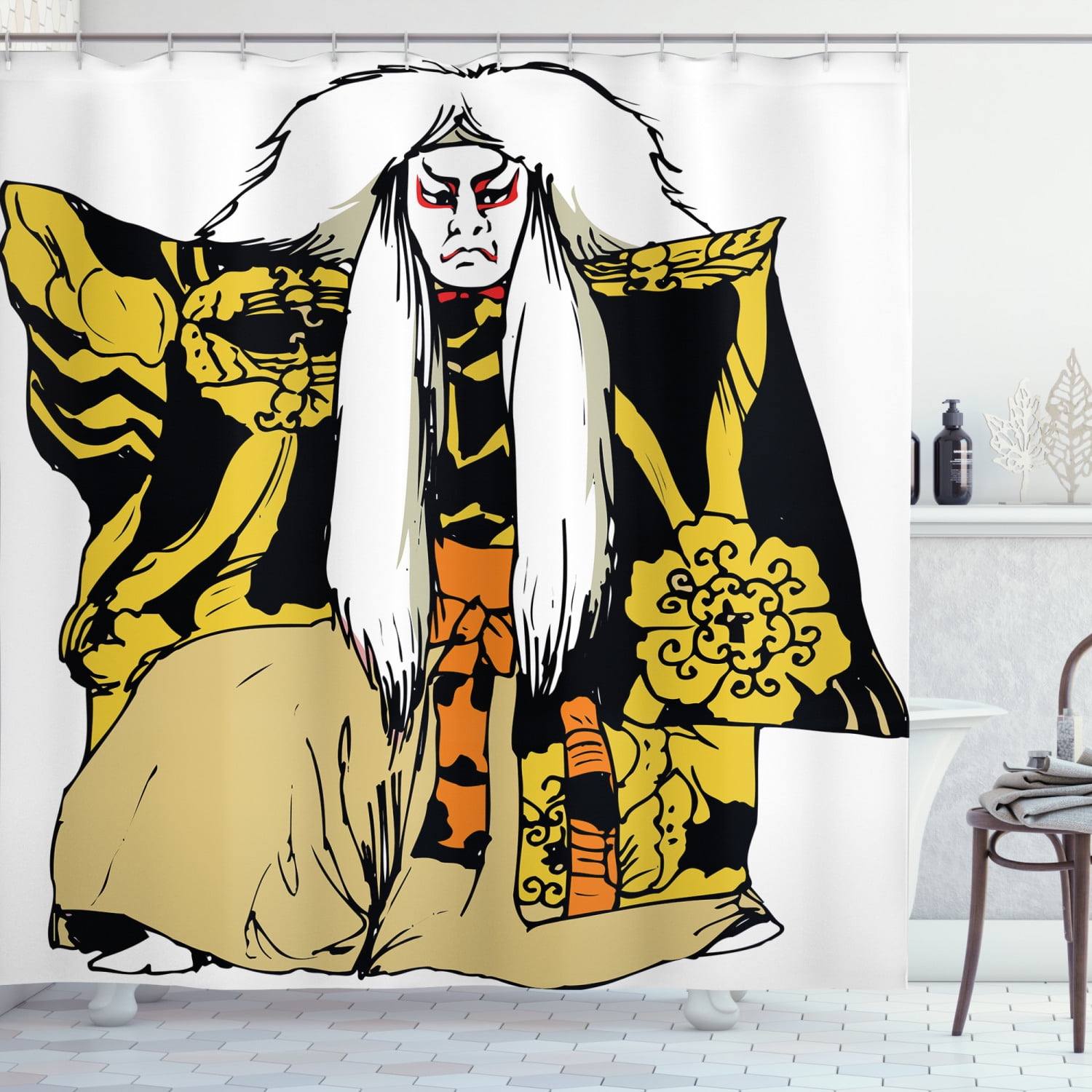 Kabuki Mask Decoration Shower Curtain, Japan Tradition Performing Arts ...