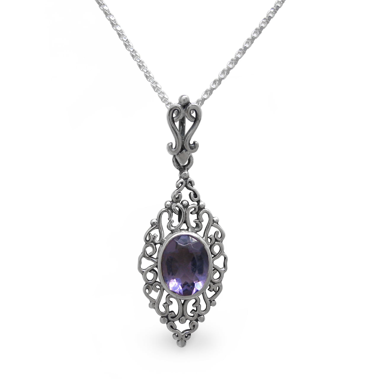 Sterling Silver Filigree Oval Stone Ella Pendant Necklace, Purple ...