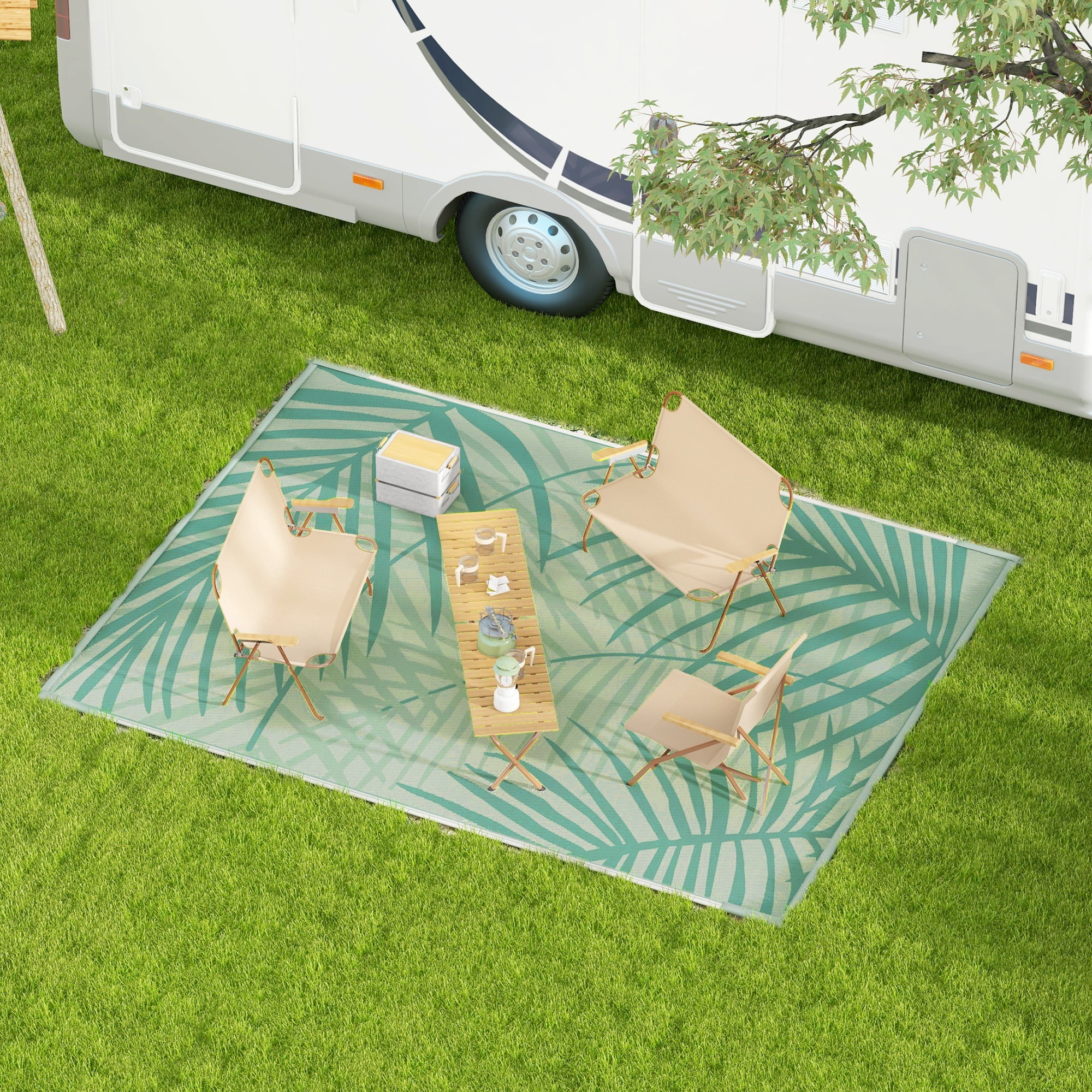 Outsunny Reversible Outdoor Rug With Carry Bag  9 X 12 Waterproof Rug 107.9 W X 143.7 L X 0.1 H