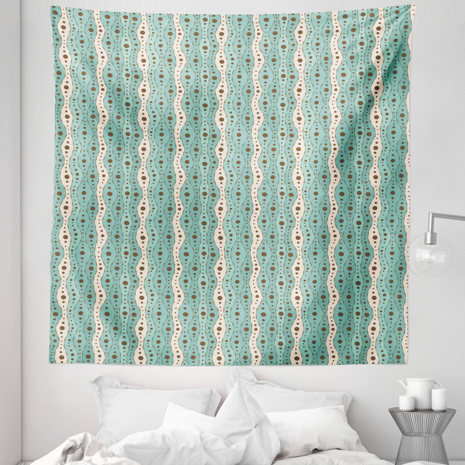 Turquoise Tapestry, Traditional Polka Dots Vertical Lines Abstract Hand ...