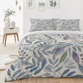 Blue Purple Leaf Comforter Set California King Size, Botanical Leaves ...