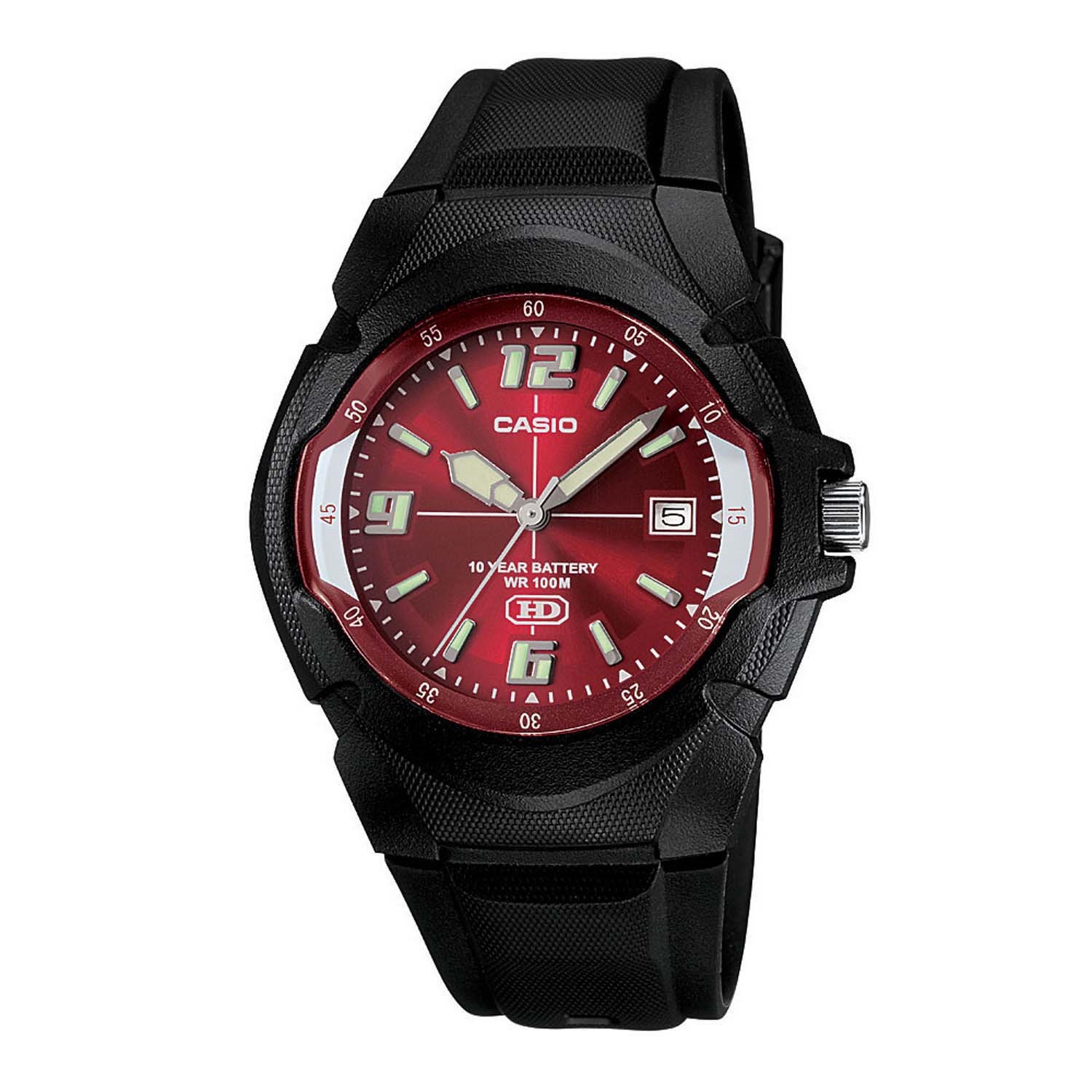 Casio Men s 10 Year Battery Sport Watch Black Red MW600F 4AV Walmart