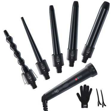 USTAR 5-in-1 Interchangeable Ceramic Curling Iron Wand Set, 0.35'' to 1 ...